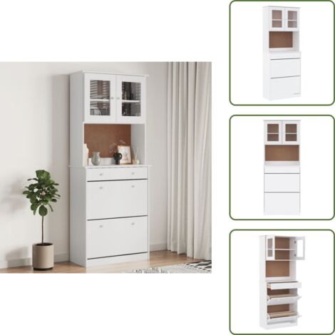 Highboard ALTA Weiß 77x35x188 cm Massivholz Kiefer - Hoher Schrank ...