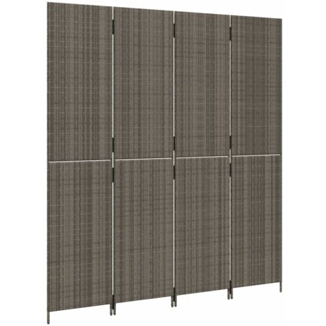 Paravent 4-tlg. Grau Poly Rattan - Raumteiler - Paravent ...
