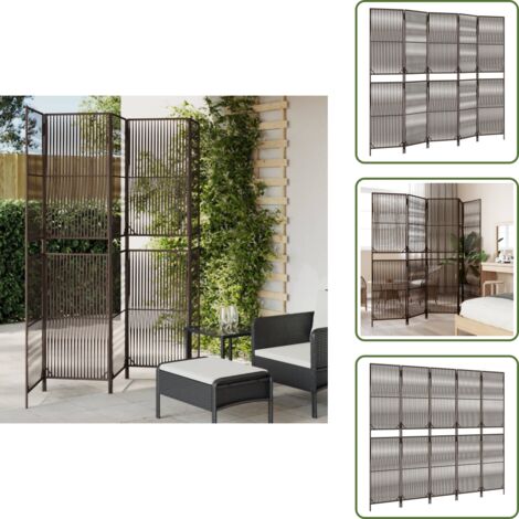 Paravent 5-tlg. Braun Poly Rattan - Raumteiler - Paravent ...