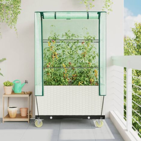 Hochbeet mit Aufsatz und Rollen Rattan-Optik 80x50x182 cm - Hochbeet ...