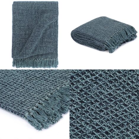 Überwurf Baumwolle 220x250 cm Indigoblau - Baumwolldecke - Überwurf ...