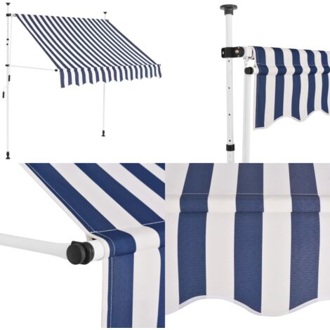 Einziehbare Markise Handbetrieben 150 cm Blau/Weiß Gestreift - Markise ...
