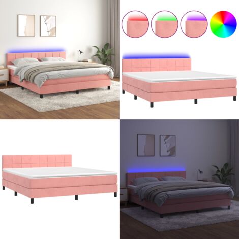 Boxspringbett mit Matratze & LED Rosa 180x200 cm Samt - Boxspringbett ...
