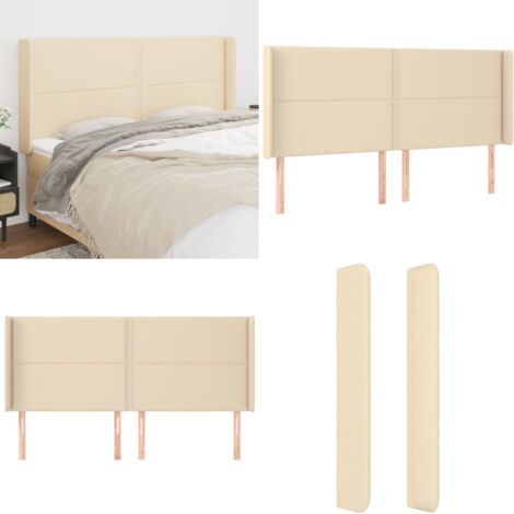 Kopfteil mit Ohren Creme 163x16x118/128 cm Stoff - Bettkopfteil ...