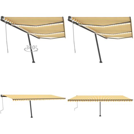 Markise Manuell Einziehbar mit LED 600x300 cm Gelb Weiß - Outdoor ...