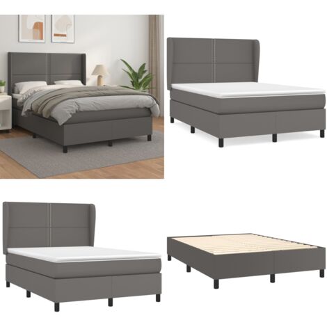 Boxspringbett mit Matratze Grau 140x190 cm Kunstleder - Boxspringbett ...