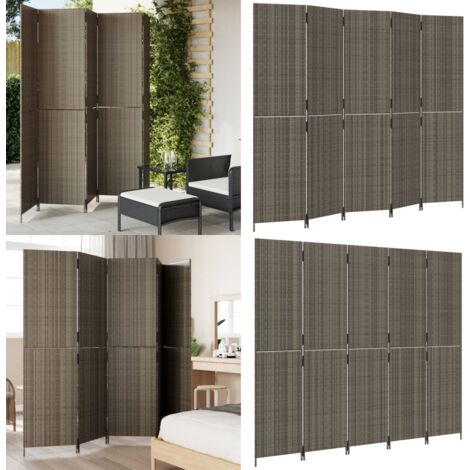 Paravent 5-tlg. Grau Poly Rattan - Raumteiler - Paravent ...