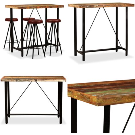 5-tlg. Bar-Set Altholz Massiv und Echtleder - Industriel Style - Bar ...