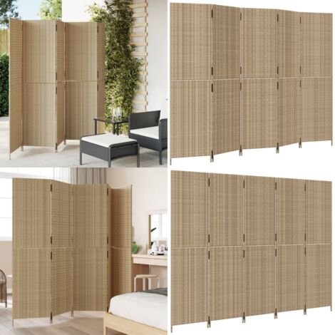 Paravent 5-tlg. Beige Poly Rattan - Raumteiler - Paravent - Holzoptik ...