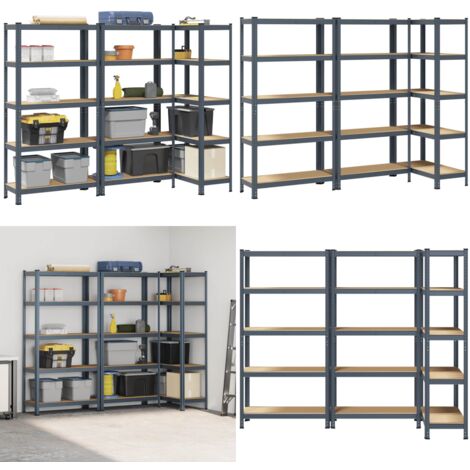 vidaXL Lagerregale mit 5 Böden 3 Stk. Anthrazit Stahl & Holzwerkstoff