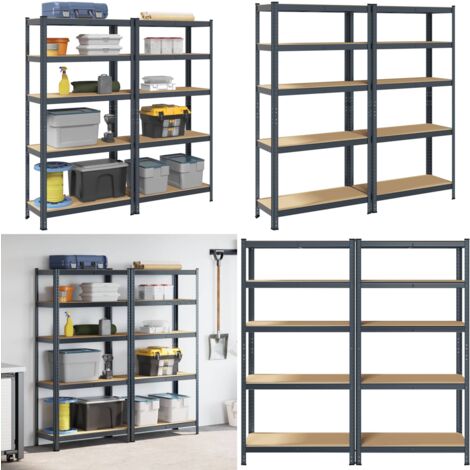 vidaXL Lagerregale mit 5 Böden 2 Stk. Anthrazit Stahl & Holzwerkstoff