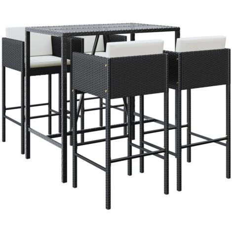 5-tlg. Gartenbar-Set mit Kissen Schwarz Poly Rattan - Outdoor Möbel ...