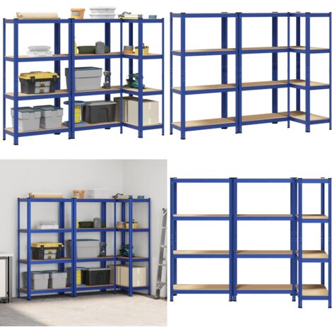 vidaXL Lagerregale mit 4 Böden 3 Stk. Blau Stahl & Holzwerkstoff