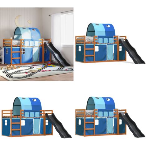Etagenbett mit Rutsche und Gardinen Blau 80x200 cm - Kinderhochbett ...