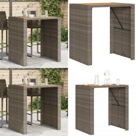 Garten-Bartisch mit Holzplatte Grau 105x80x110 cm Polyrattan ...