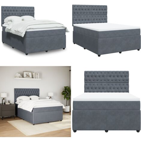 vidaXL Boxspringbett mit Matratze Dunkelgrau 160x200 cm Samt