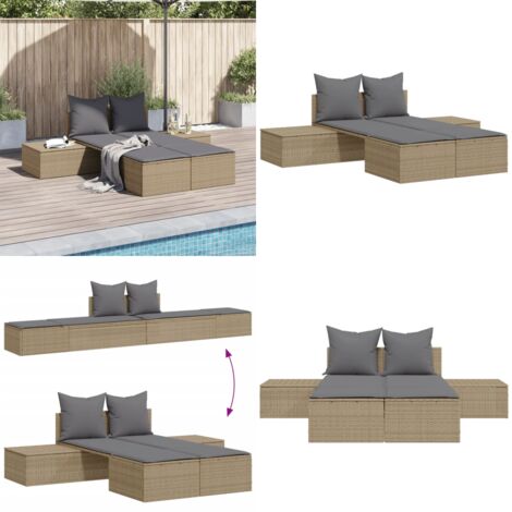 Doppel-Sonnenliege mit Auflagen Beige Poly Rattan - Doppelsonneliege ...