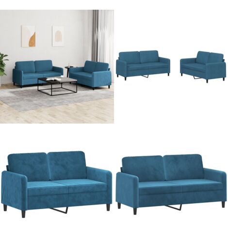 2-tlg. Sofagarnitur Blau Samt - Samtsofa - Couch Blau - Wohnzimmersofa ...