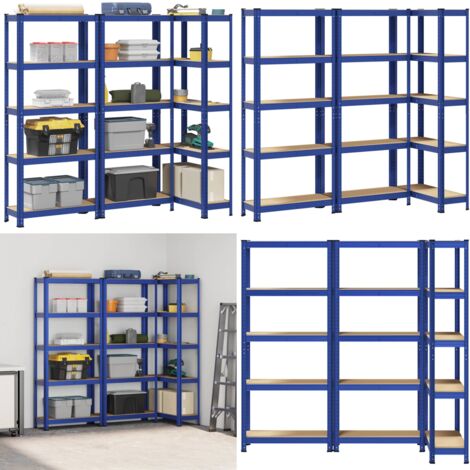 vidaXL Lagerregale mit 5 Böden 3 Stk. Blau Stahl & Holzwerkstoff