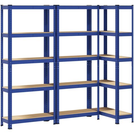 vidaXL Lagerregale mit 5 Böden 3 Stk. Blau Stahl & Holzwerkstoff