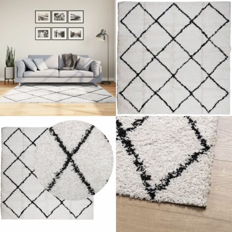 Teppich Shaggy Hochflor Modern Creme und Schwarz 160x160 cm - Shaggy ...