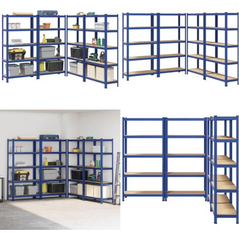 vidaXL Lagerregale mit 5 Böden 4 Stk. Blau Stahl & Holzwerkstoff