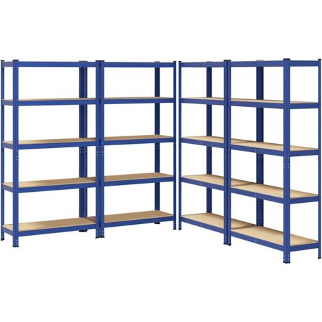 vidaXL Lagerregale mit 5 Böden 4 Stk. Blau Stahl & Holzwerkstoff