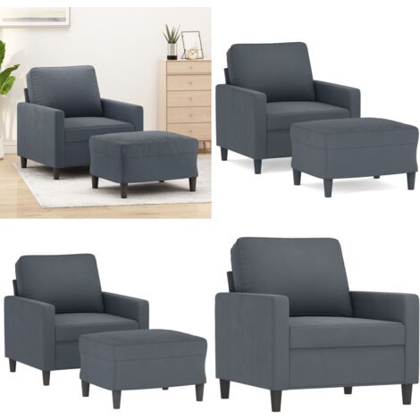 Sessel mit Hocker Dunkelgrau 60 cm Samt - Samtsessel - Wohnzimmermöbel ...