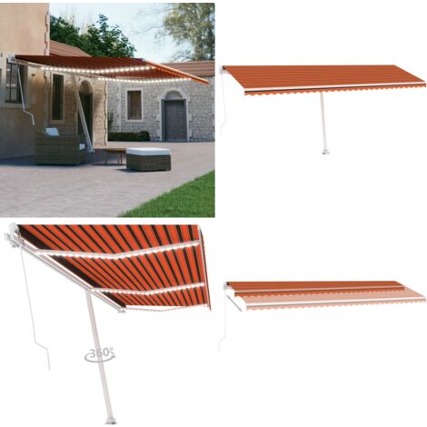 Markise Manuell Einziehbar mit LED 600x300 cm Orange Braun - Outdoor ...
