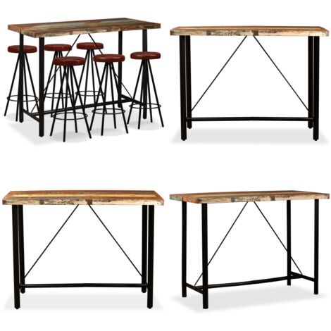 7-tlg. Bar-Set Altholz Massiv und Echtleder - Industriel Style - Bar ...