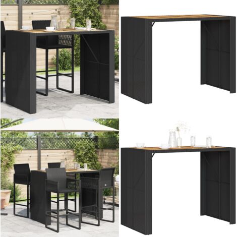 Garten-Bartisch mit Holzplatte Schwarz 145x80x110 cm Polyrattan ...