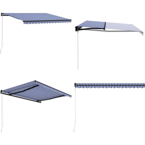 Einziehbare Markise Handbetrieben 450 x 300 cm Blau und Weiß - Außenmarkise - Handbetriebene ...