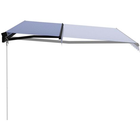 Einziehbare Markise Handbetrieben 450 x 300 cm Blau und Weiß - Außenmarkise - Handbetriebene ...