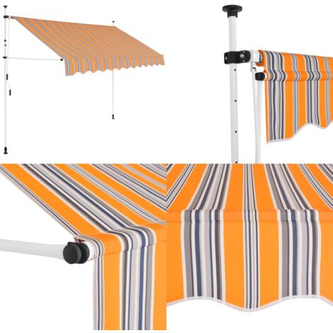 Einziehbare Markise Handbetrieben 300 cm Gelb/Blau Gestreift ...