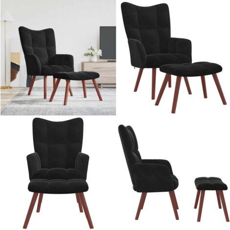 Relaxsessel mit Hocker Schwarz Samt - Sessel - Lounge Chair - Samt ...