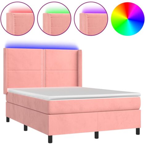 Boxspringbett mit Matratze & LED Rosa 140x190 cm Samt - Boxspringbett ...