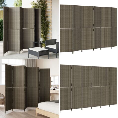 Paravent 6-tlg. Grau Poly Rattan - Raumteiler - Paravent - Holzoptik ...