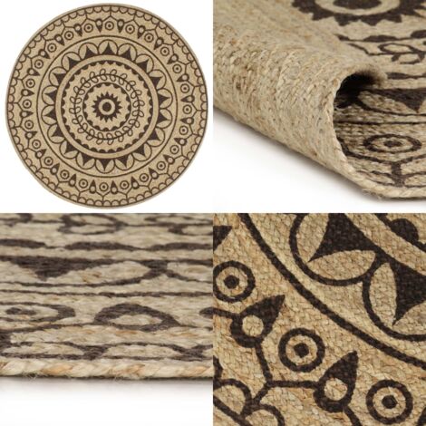 vidaXL Teppich Handgefertigt Jute mit Dunkelbraunem Aufdruck 90 cm