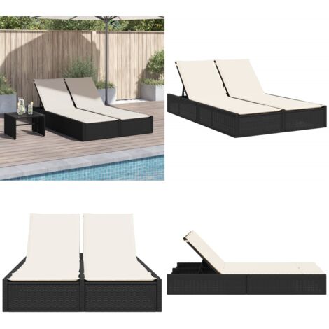 Doppel-Sonnenliege mit Kissen Schwarz Poly Rattan - Doppel Liege ...