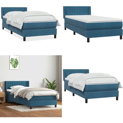 vidaXL Boxspringbett mit Matratze Dunkelblau 90x220 cm Samt