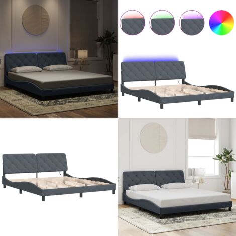 Bettgestell mit LED-Leuchten Dunkelgrau 180x200 cm Samt ...