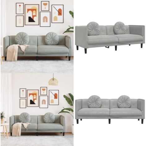 Sofa mit Kissen 3-Sitzer Hellgrau Samt - Samtsofa - Wohnlandschaft - 3 ...