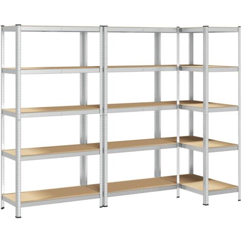 vidaXL Lagerregale mit 5 Böden 3 Stk. Silbern Stahl & Holzwerkstoff