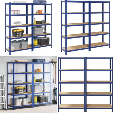 vidaXL Lagerregale mit 5 Böden 2 Stk. Blau Stahl & Holzwerkstoff