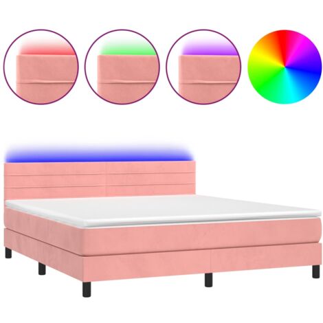 Boxspringbett mit Matratze & LED Rosa 180x200 cm Samt - Boxspringbett ...