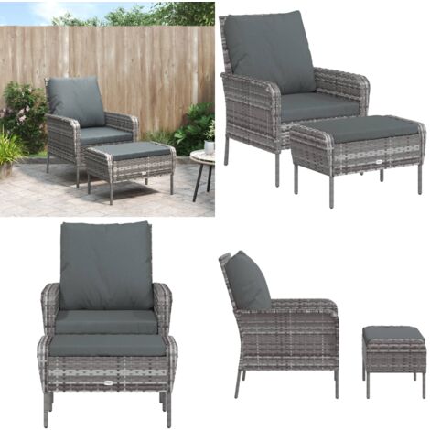 Gartenstuhl mit Fußhocker Grau Poly Rattan - Gartenstuhl - Outdoor ...