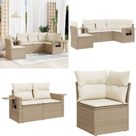 5-tlg. Garten-Sofagarnitur mit Kissen Beige Poly Rattan - Gartenmöbel ...