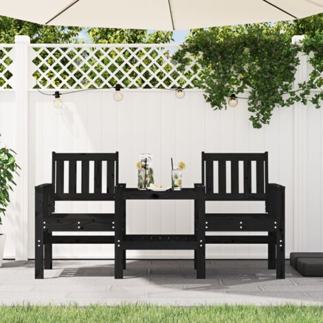 Gartenbank mit Tisch 2-Sitzer Schwarz Massivholz Kiefer - Gartensessel ...