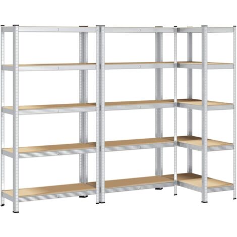 vidaXL Lagerregale mit 5 Böden 3 Stk. Silbern Stahl & Holzwerkstoff