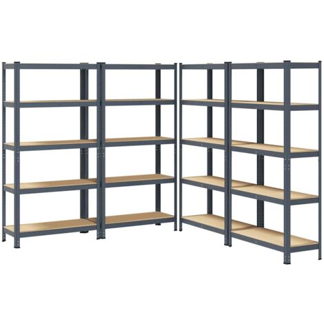 vidaXL Lagerregale mit 5 Böden 4 Stk. Anthrazit Stahl & Holzwerkstoff